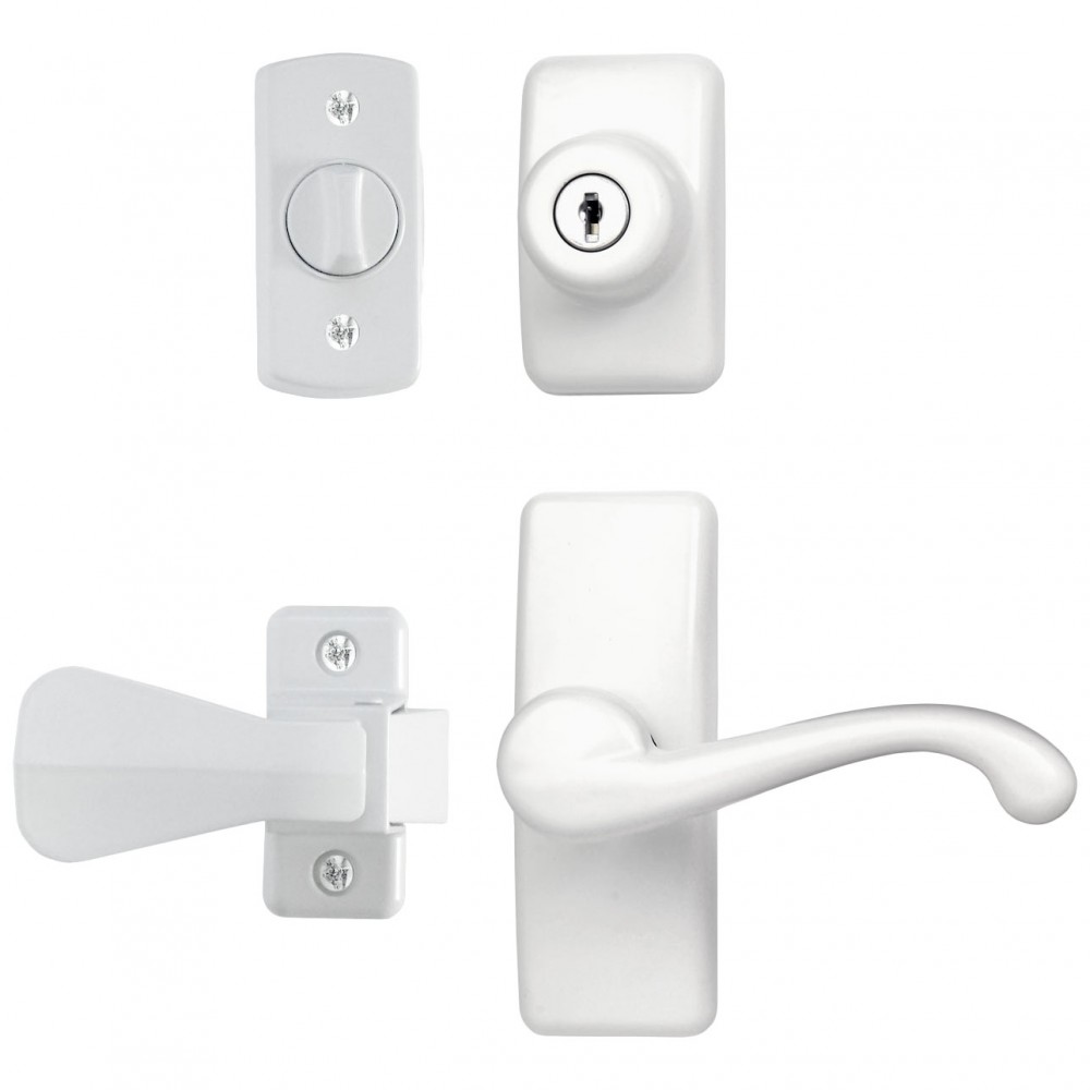 Gl Storm Door Lever Set With Keyed Deadbolt Lock,White