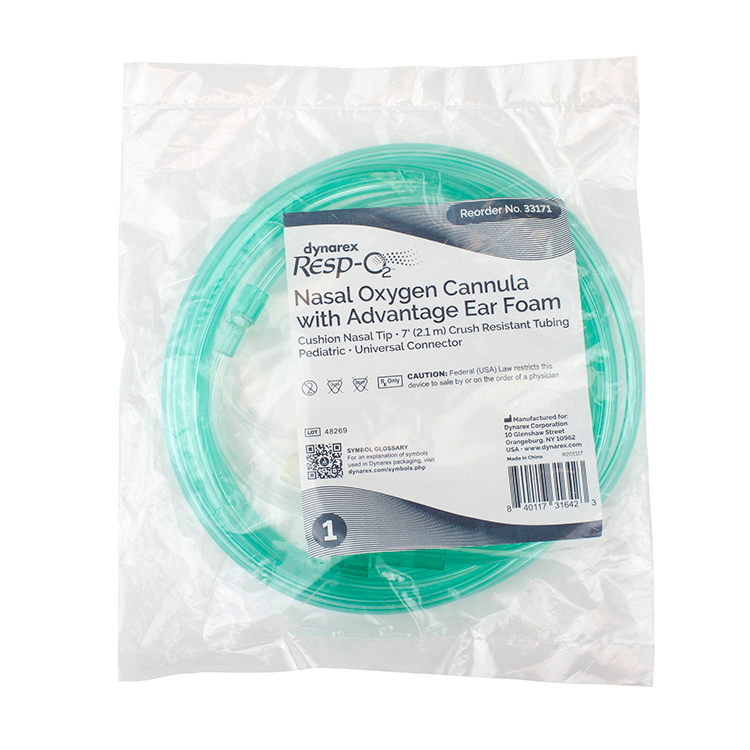 Nasal Oxygen Cannula Cushion Tip w/Advantage Ear Foam w/ 7' Dynarex ...